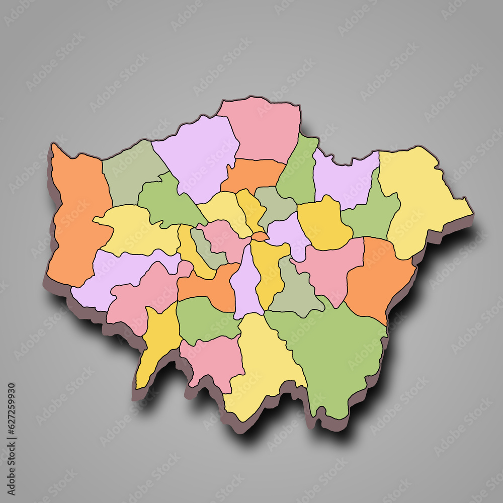 3d Greater London map - boroughs or counties map of capital London ...