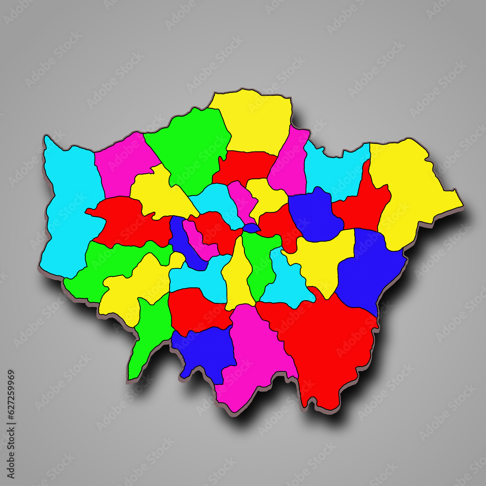 Colour 3d Greater London Map Boroughs Or Counties Map Of Capital London England Uk Britain