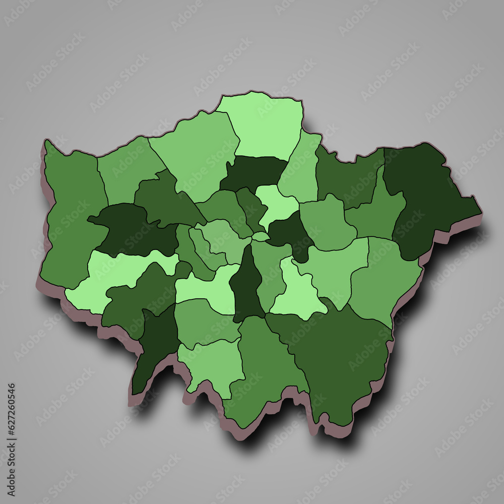green 3d Greater London map - boroughs or counties map of capital ...
