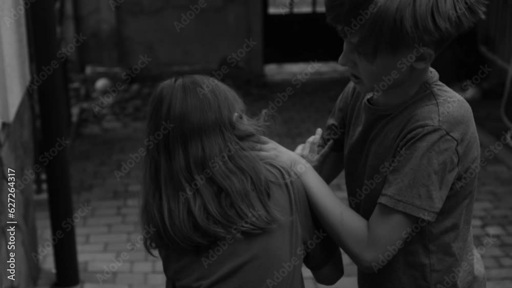 Fighting brother and sister. Fight boy and girl. Fighting teenagers on ...