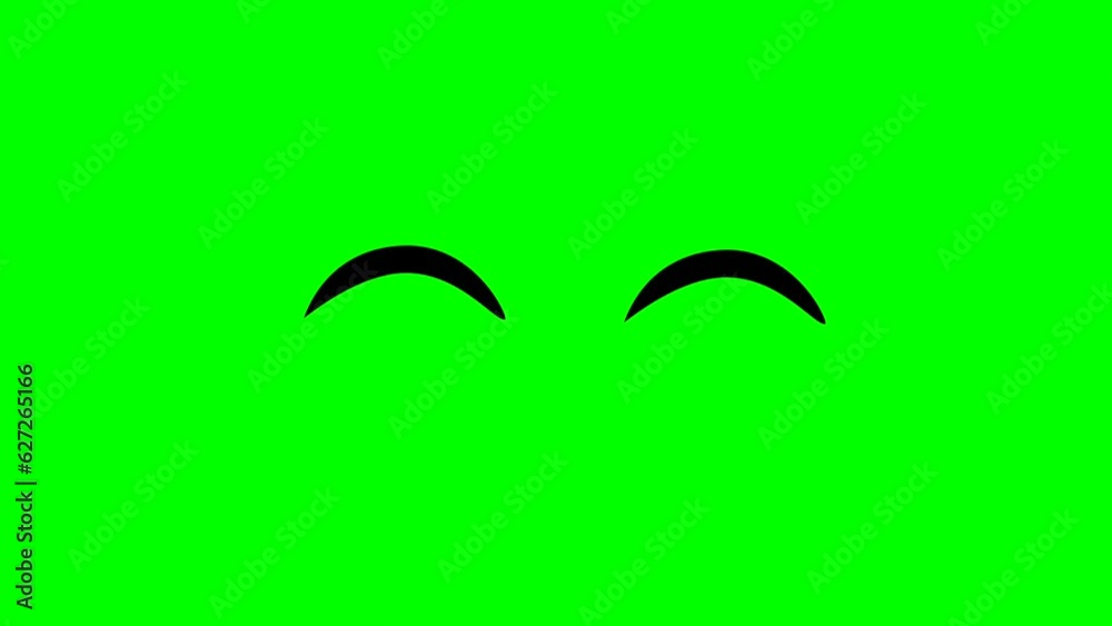 Cartoon simple kawaii blinking eyes on green screen insert, chroma key ...