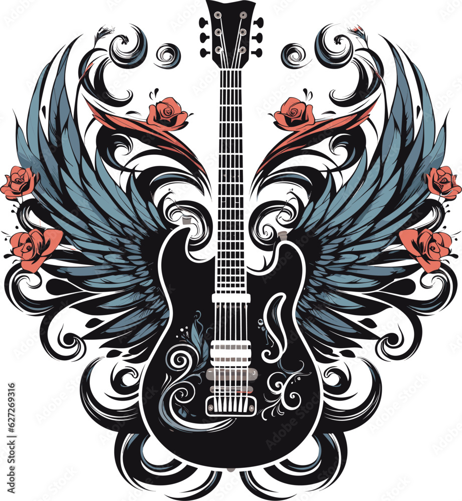 Guitar with wings. electric guitar and angel wings, isolated on white ...