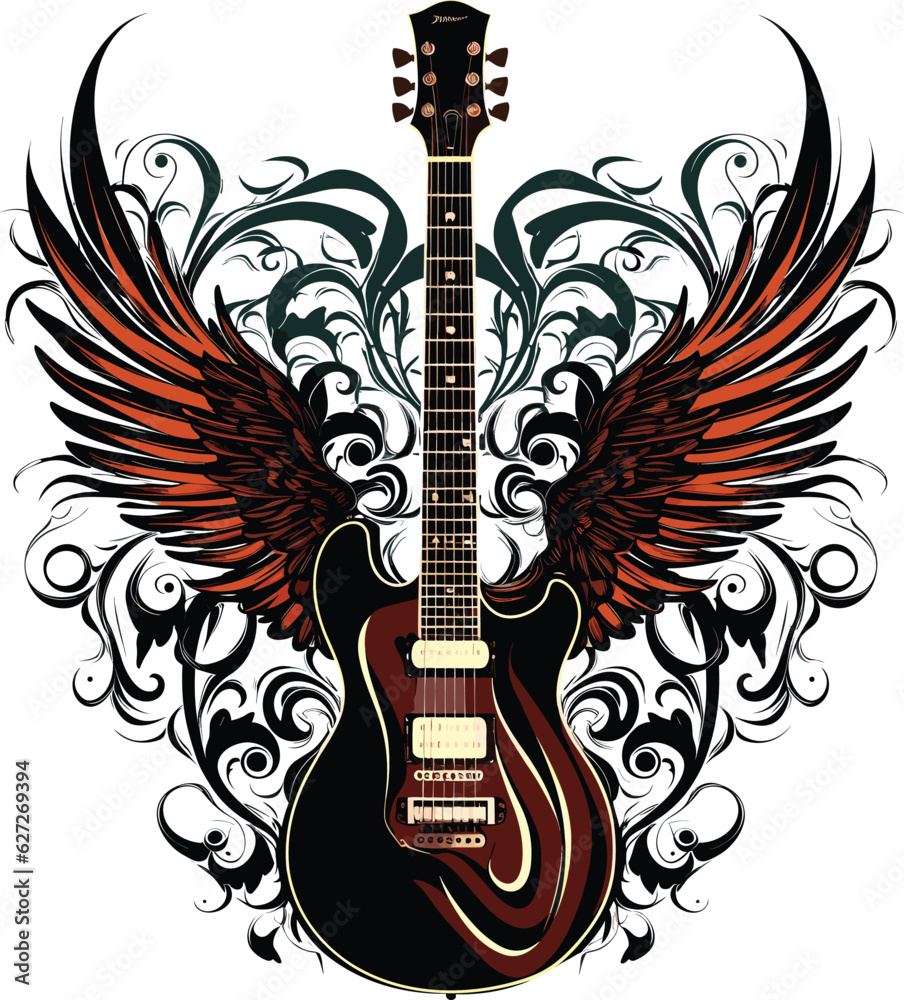 Guitar with wings. electric guitar and angel wings, isolated on white ...