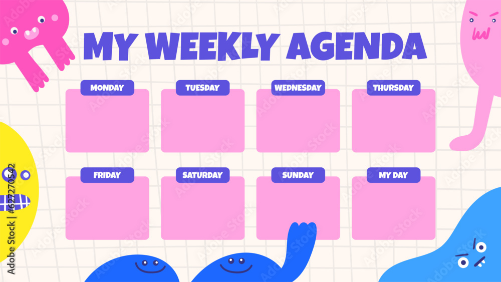 Personal timetable template for school, university. Cute hand drawn ...