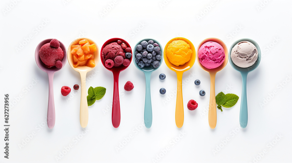 Obraz ice cream scoop ball on white background cutout, top view, with ...