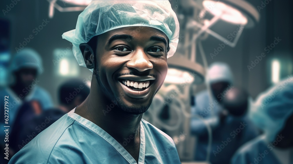 Smiling surgeon black man in surgical operating room, talented doctor ...