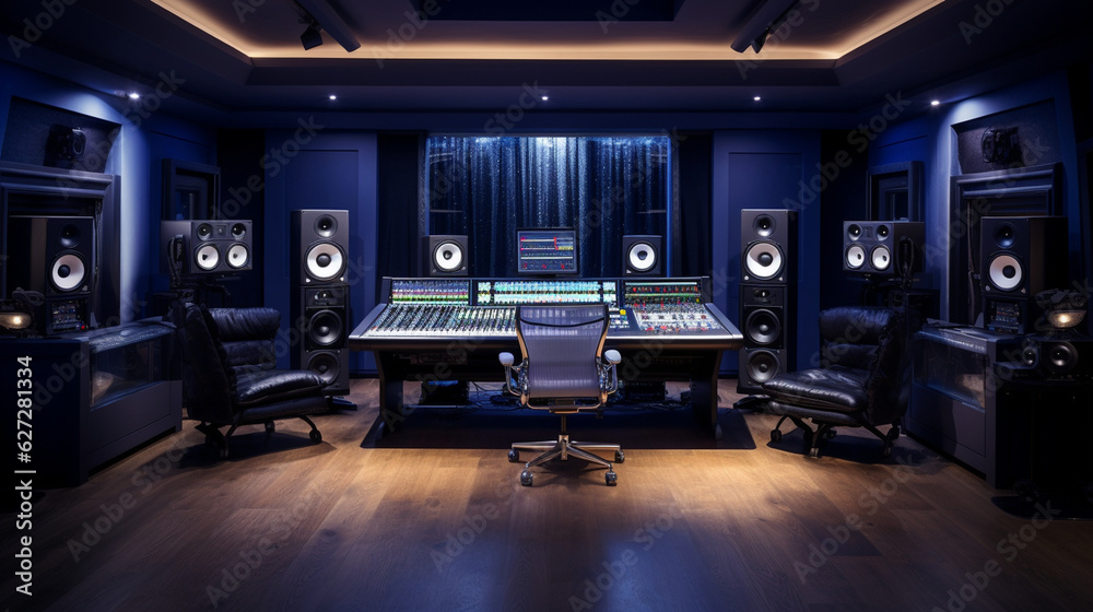 The recording studio's control room with an array of high-end audio ...