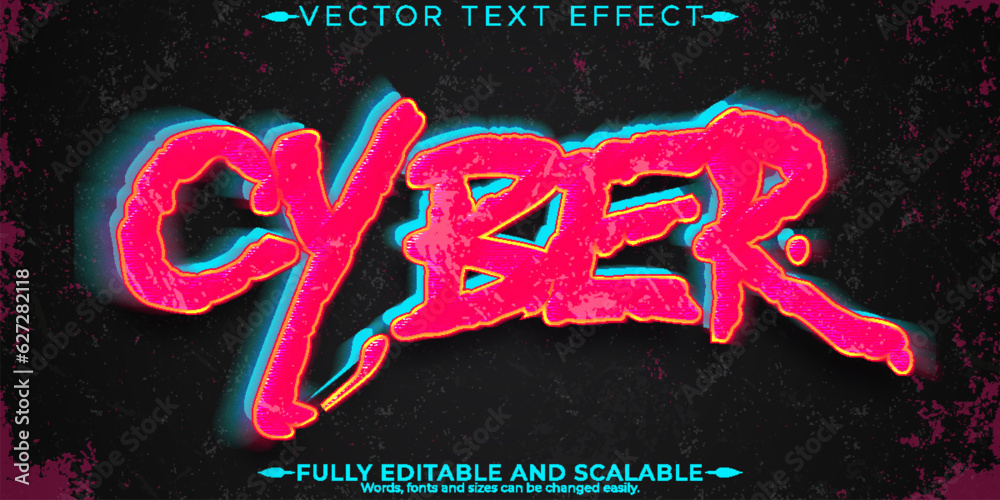 Cyber text effect, editable future and neon text style Stock Vector | Adobe Stock