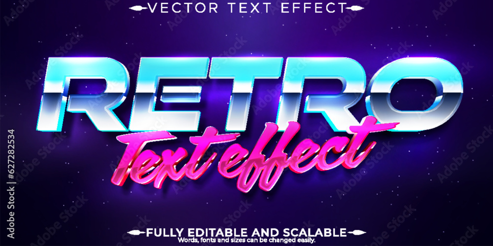 Vintage 80s text effect, editable retro future and cyber space text ...