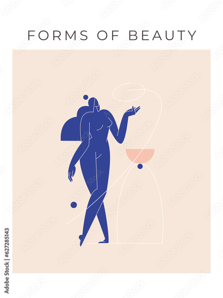 Contemporary modern print. Woman silhouette, nude female body in ...