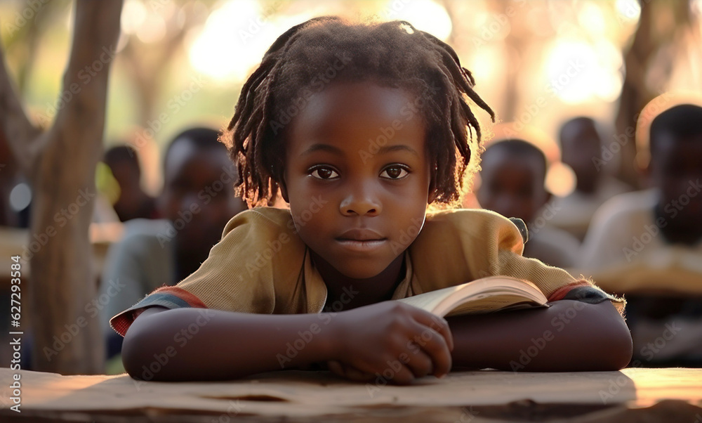Foto de Students in a school in africa take the lesson and write notes ...