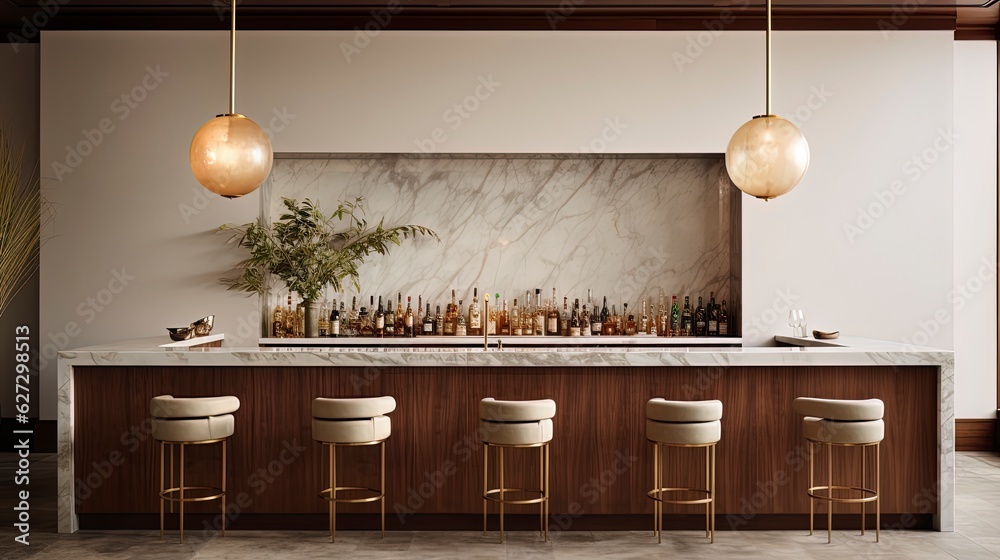 Minimalist Cocktail Bar with a Marble Bar Counter created with ...