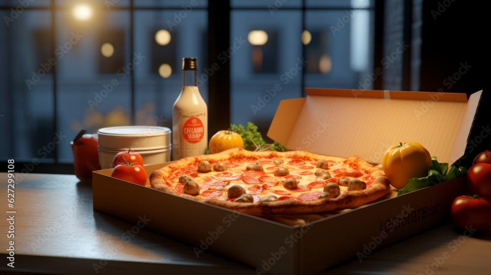 Open delivery box wit Open delivery box with a pizza insideh a pizza ...