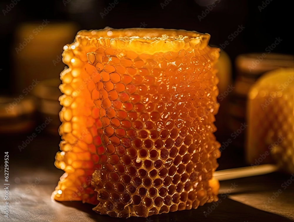 The photograph captures a detailed image of a beeswax candle, nestled ...