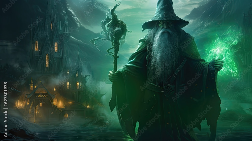 Mystical Wizardry A Captivating Image of a Dark Fantasy Wizard in ...