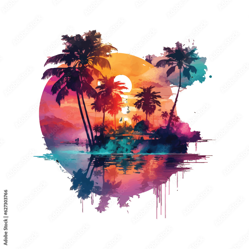Beach Landscape | Transparent, 300dpi, digital tshirt, POD, EPS, vector ...