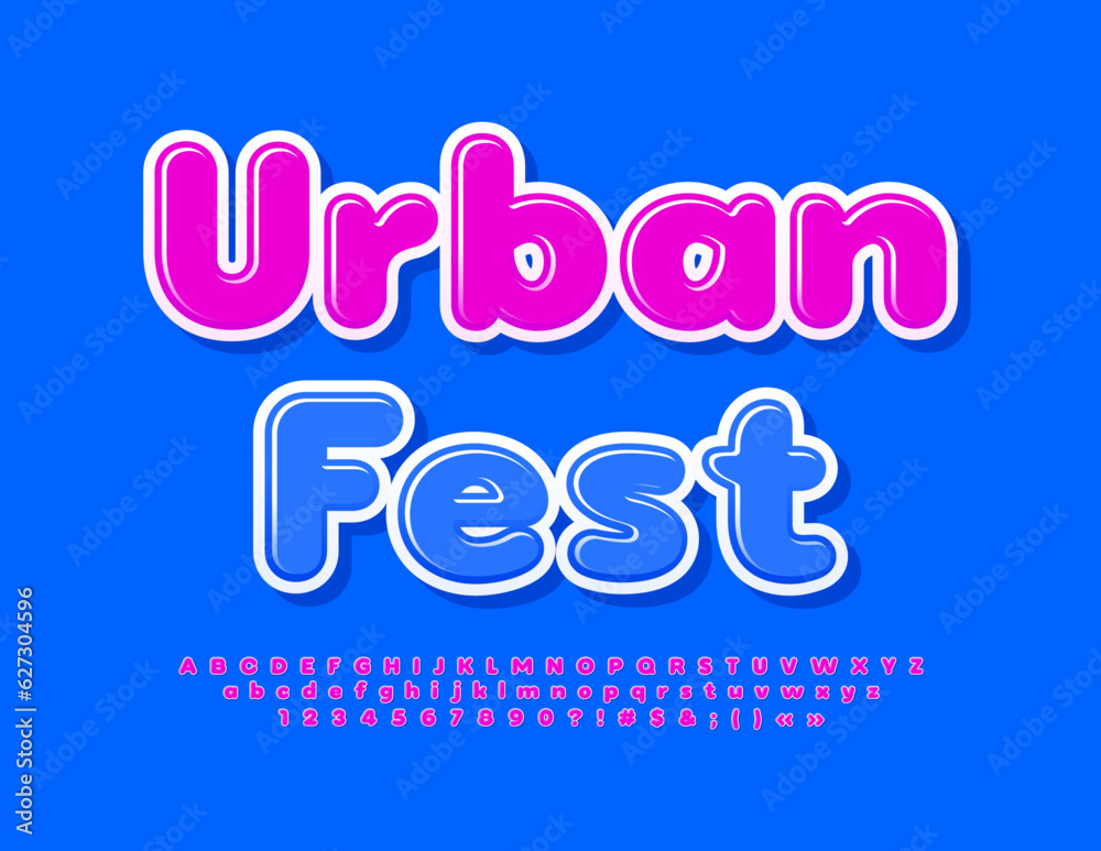 Vector happy flyer Urban Fest. Cute Pink Font. Bright Glossy Alphabet ...