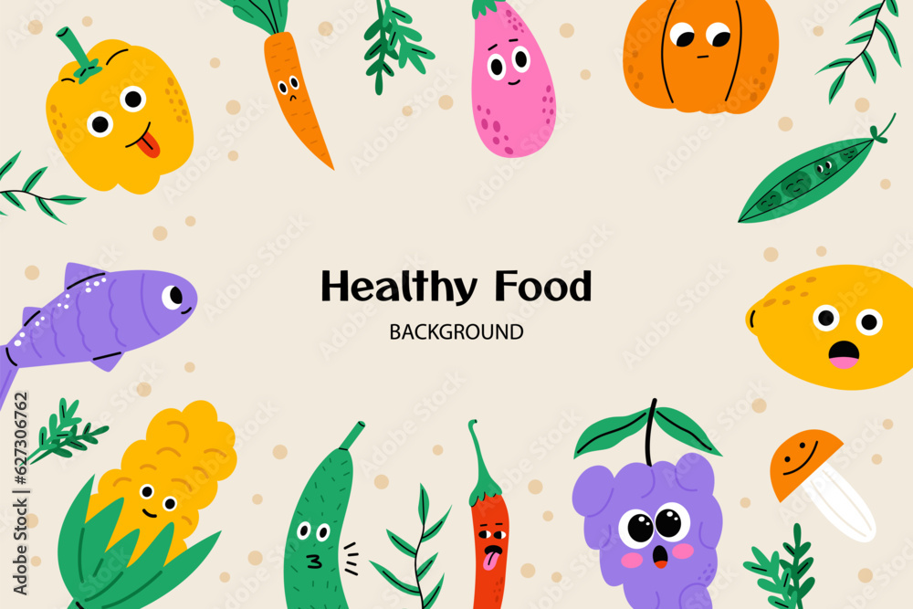 Cartoon food characters background Stock Vector | Adobe Stock