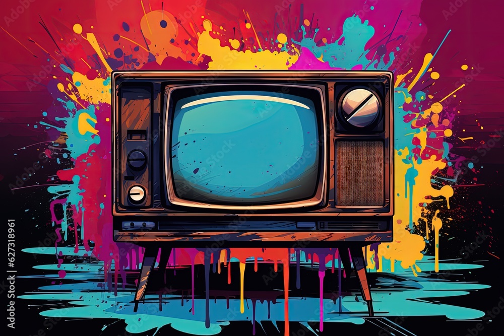 Old TV illustration on colorful background, 80s and 90s concept ...