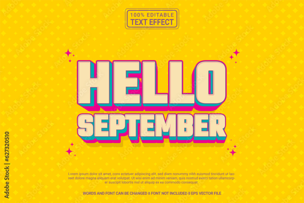 Editable text effect Hello September 3d cartoon template stlye modren ...