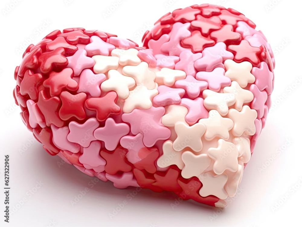 The artwork is a D-shaped heart composed of interlocking pink and red ...