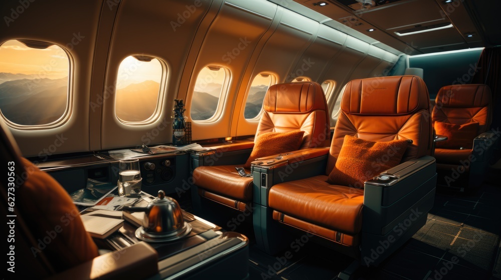 Luxurious interior of a private jet, Premium Business Class Seats for ...