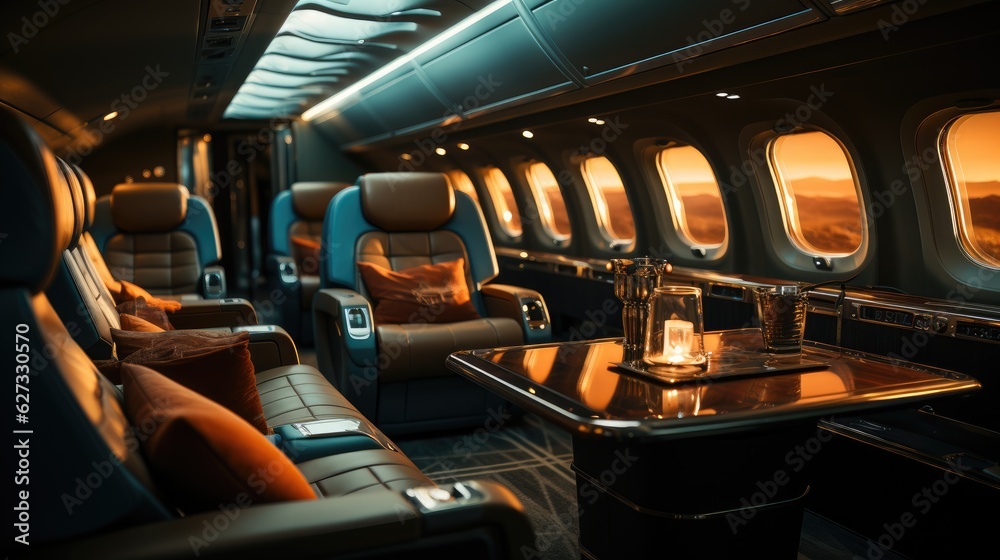 Luxurious interior of a private jet, Premium Business Class Seats for ...