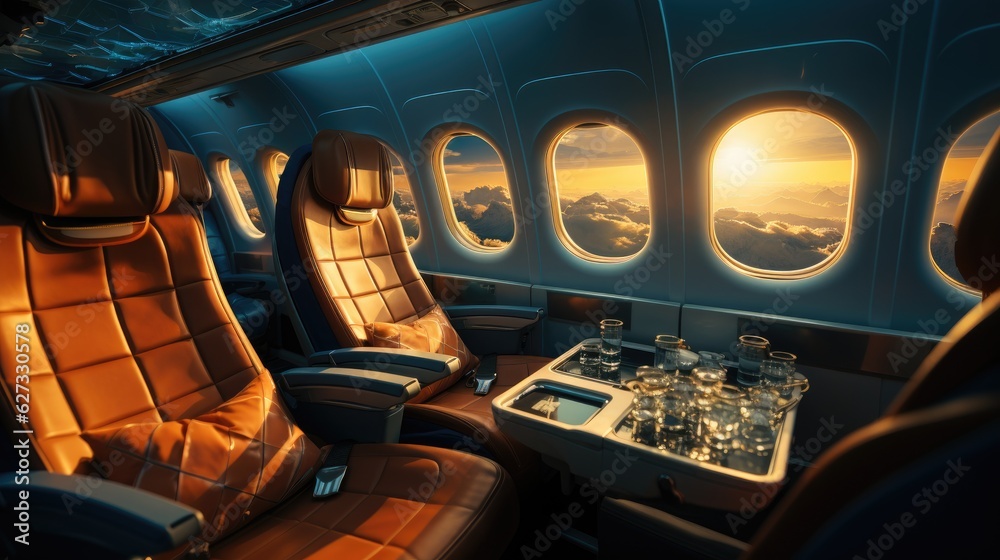 Luxurious interior of a private jet, Premium Business Class Seats for ...