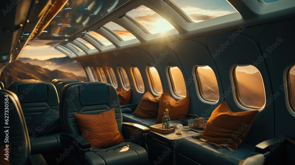 Luxurious interior of a private jet, Premium Business Class Seats for ...
