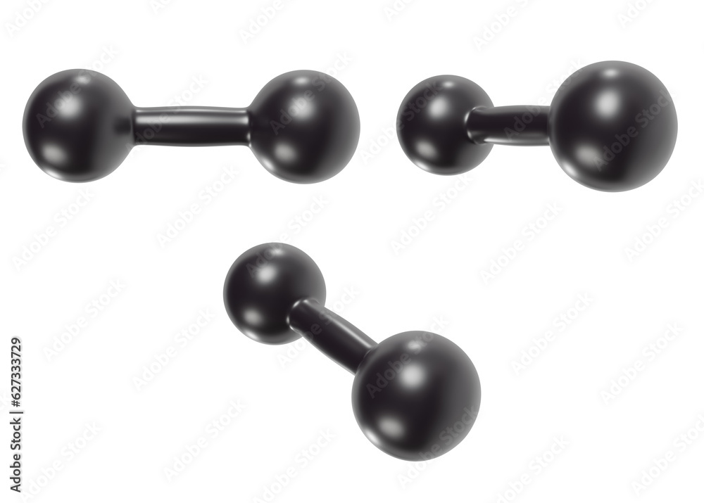 Set vivid cartoon black plastic dumbbell various view isolated on white ...