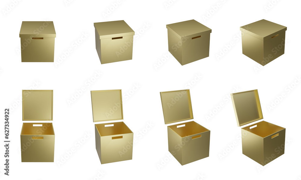 Set of gold box, PNG, Transparent background, 3d render box, Gold Stock ...