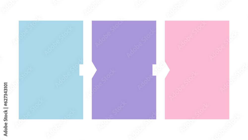 Three multicolored rectangular columns with arrows mockup. Empty banner ...