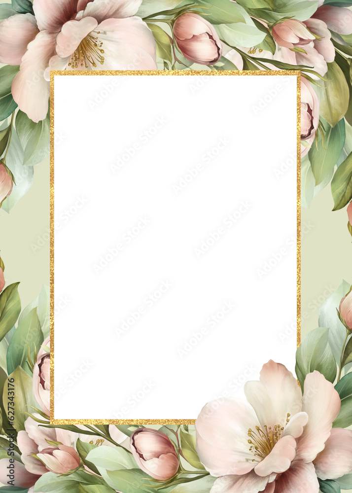 Square floral frame with delicate flowers, background for wedding ...