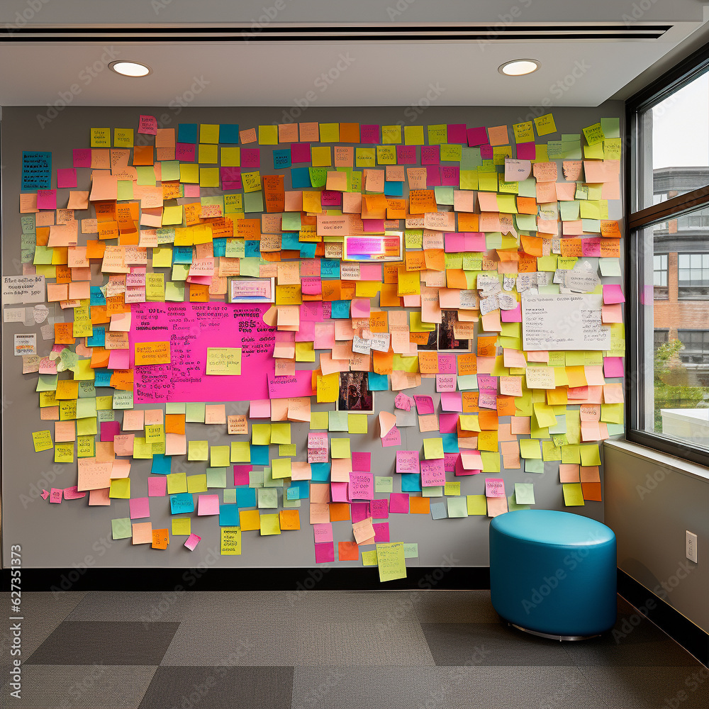 Wall covered from top to bottom with post its neon colorful. Colorful ...