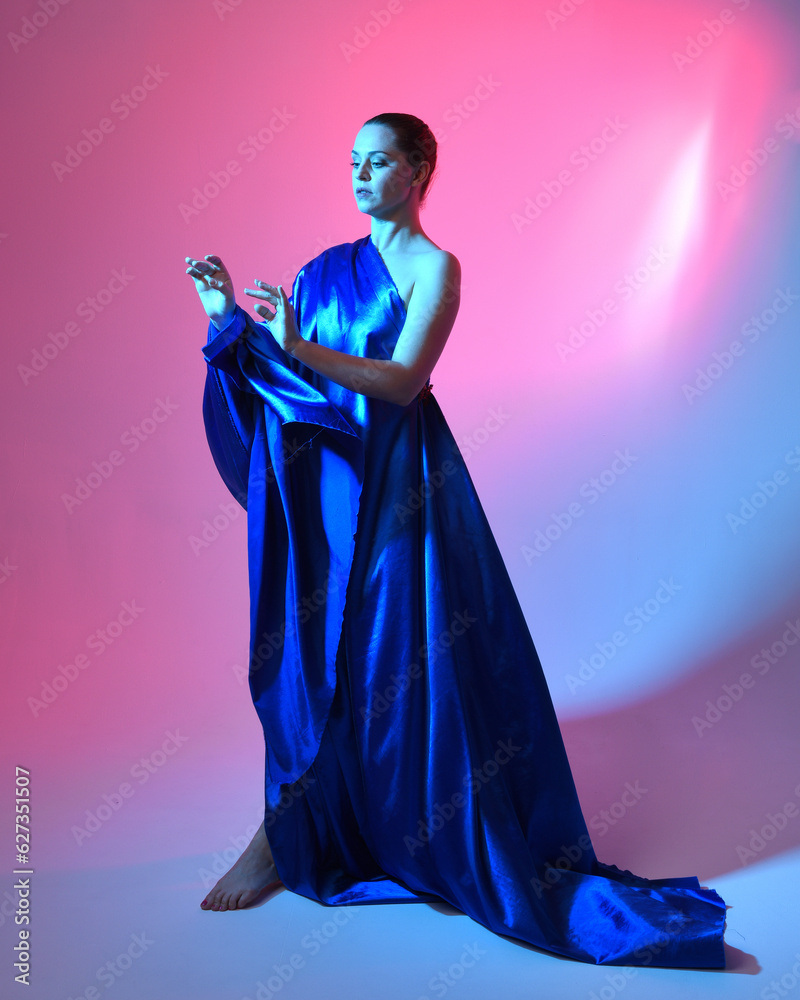 Full length portrait of beautiful female model wearing elegant flowing ...