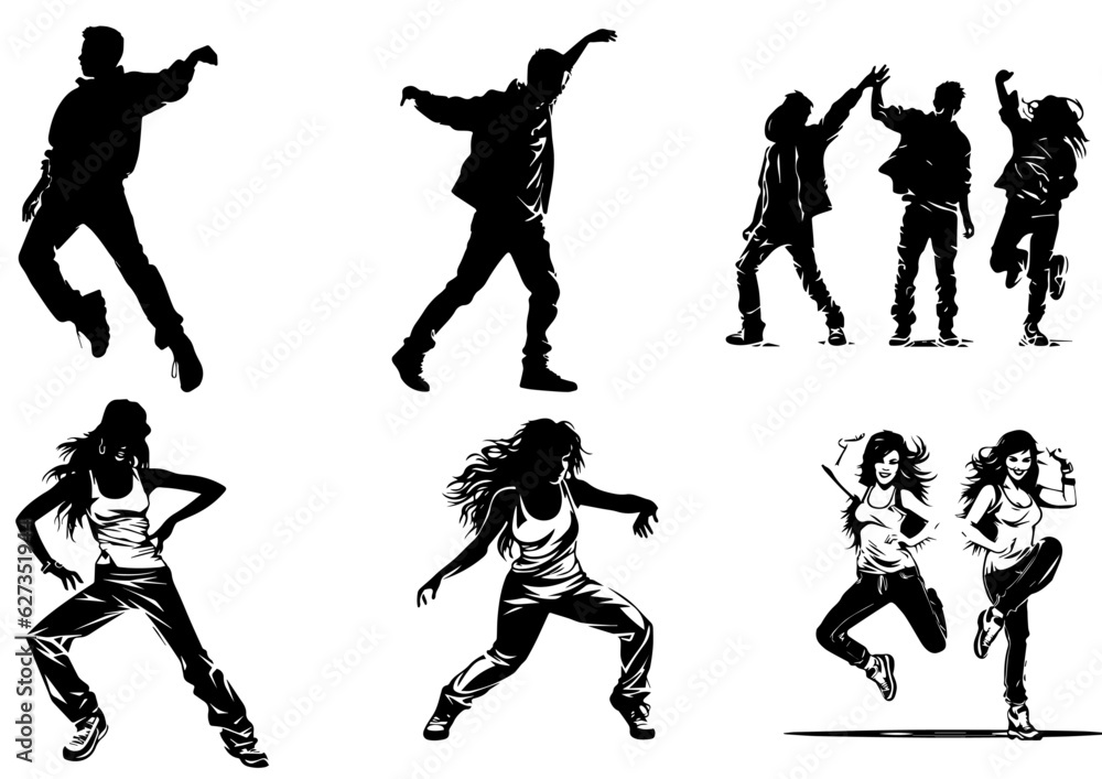 Siluetas De Chicos Y Chicas Bailando Stock Vector Adobe Stock