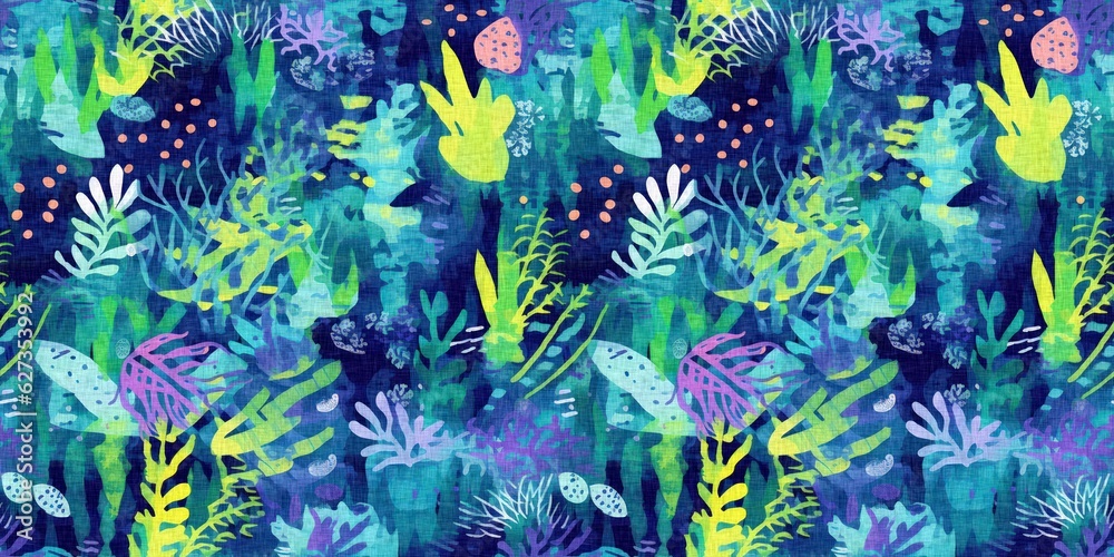 Tropical modern coastal pattern clash fabric coral reef border print ...