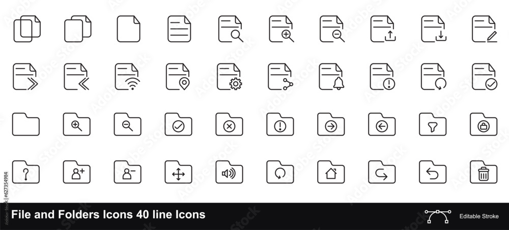 Versatile Stroke: Editable File and Folder Icon Sets for User Interfaces Stock Vector | Adobe Stock