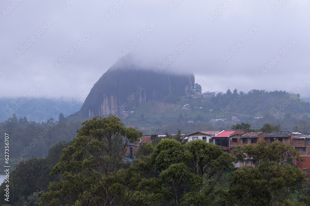 Aerial landscape view of the lakes and the La Piedra El Peñól de ...