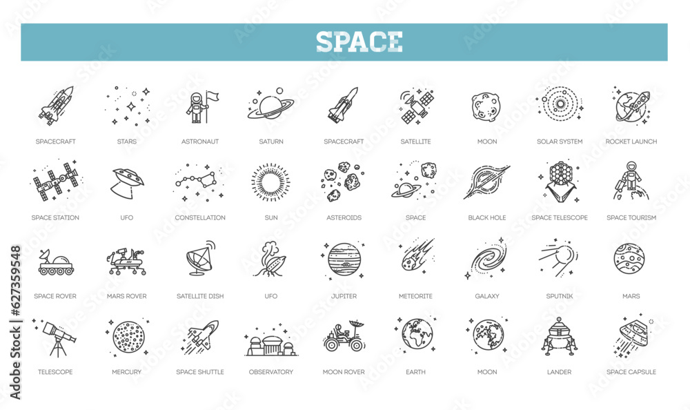 Space Exploration icons Pack. Thin line icon collection. Outline web ... Space Exploration icons Pack. Thin line icon collection. Outline web ...