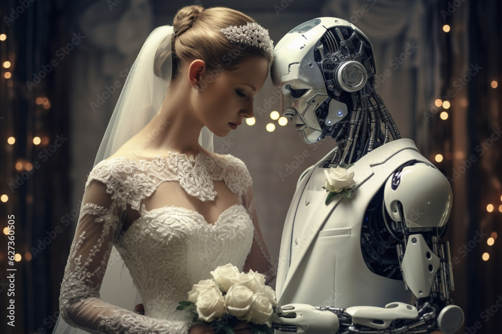 Love relationship between a human and a robot. The connection of human ...