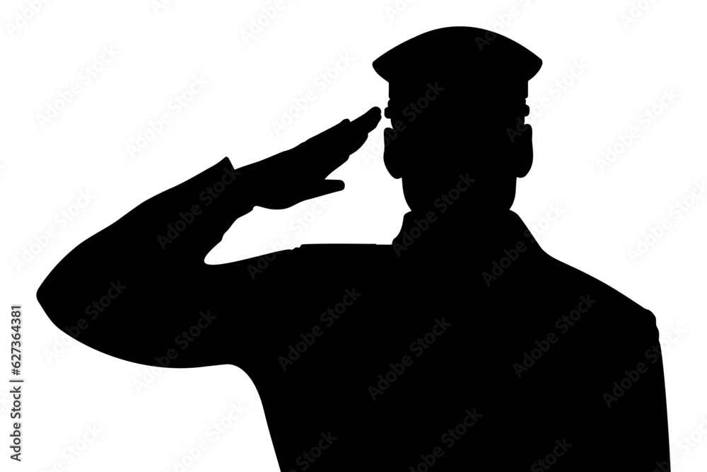 Poster Army soldier giving salute silhouette. Vector illustration ...