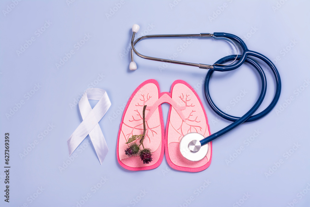 Sick lungs, white ribbon and stethoscope. World Tuberculosis Day ...