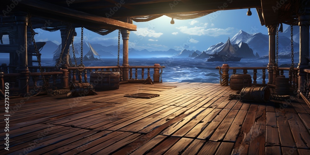 empty pirate ship deck background for theater stage scene Stock ...