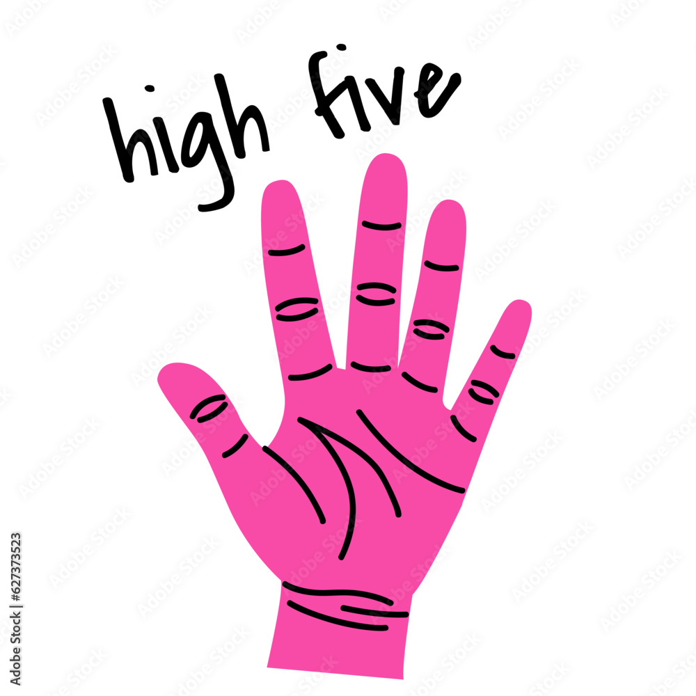 Set of colorful hands with different gestures and lettering. Hands show ...