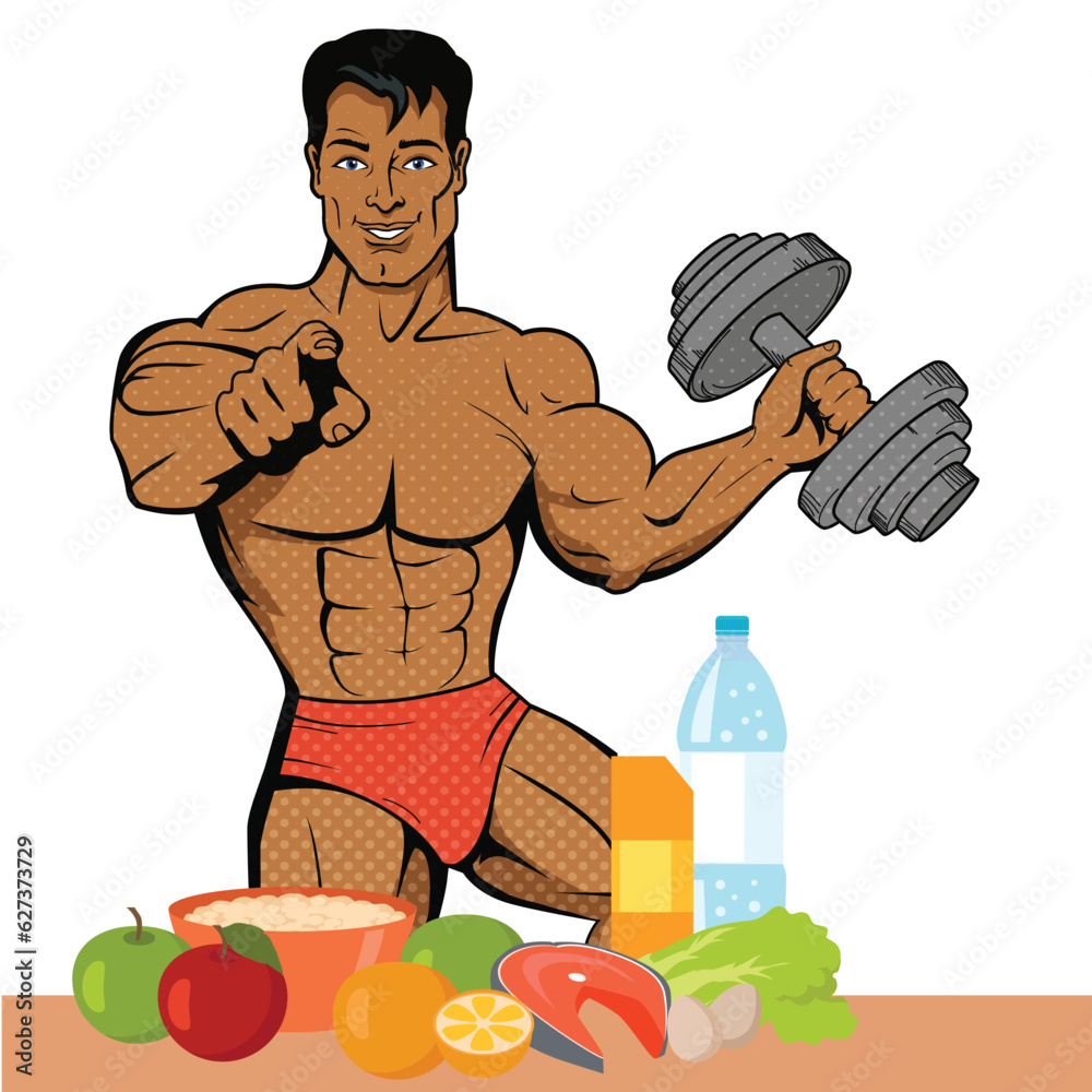 Fitness man. Vector illustration. The bodybuilder strikes confident ...