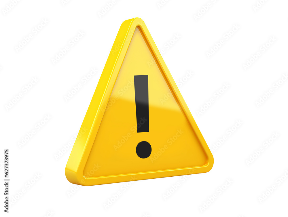 3d warning sign with an exclamation mark isolated on transparent or ...