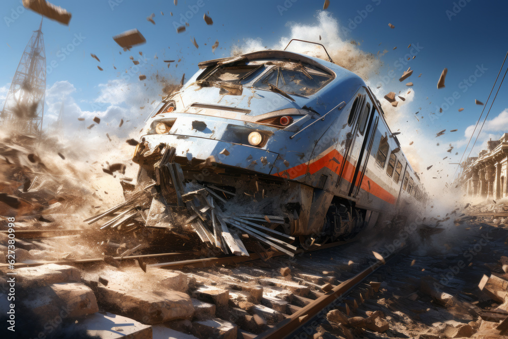 Accident of a high-speed train collided at the railroad generative ai ...