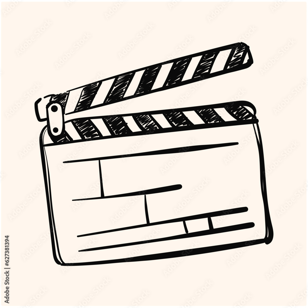 hand drawn Movie clapperboard icon. Film set clapper for cinema ...