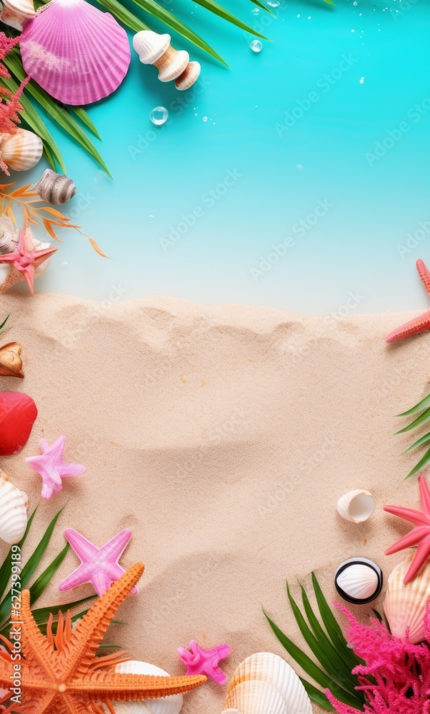 Beach themed frame for Flyers, Menù or Posters with Holiday Vacation ...